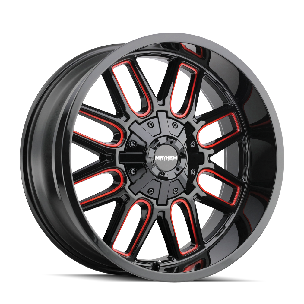 MAYHEM COGENT 8107 GLOSS BLACK MILLED PRISM RED 20X9 6-135/6-139.7 18MM ...